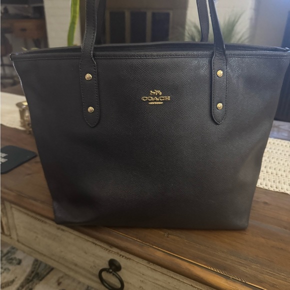 Coach | Bags | Coach Navy Tote With Gold Accents | Poshmark